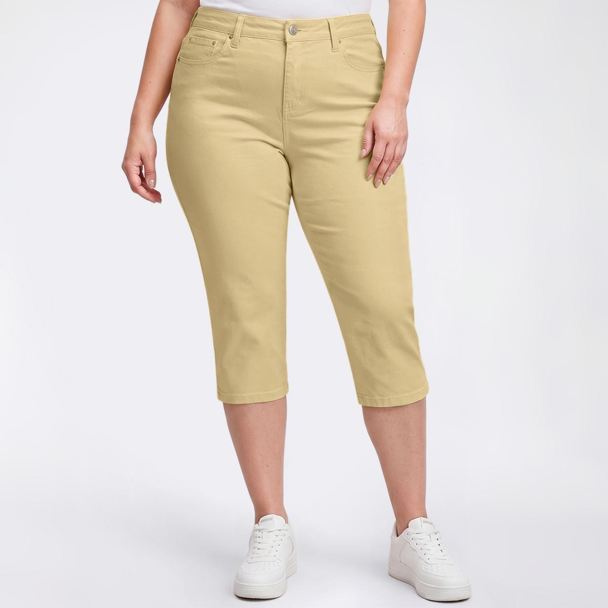 Click here for Plus Size Tailormade 5 Pocket Solid Capri Pants prices